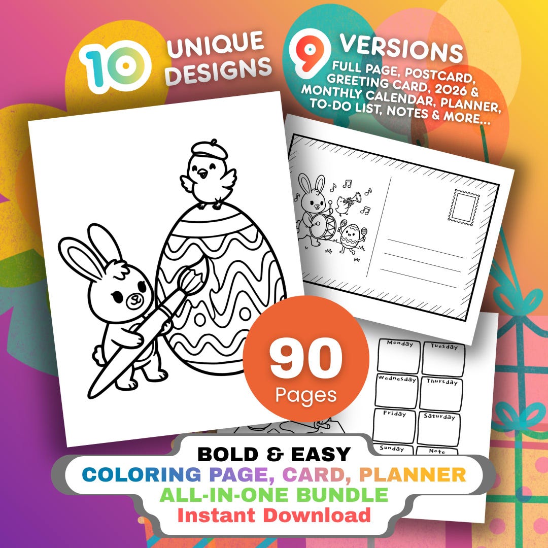 Easter Bunny Coloring Pages Kids Bold and Easy Kawaii Easter Chick ...
