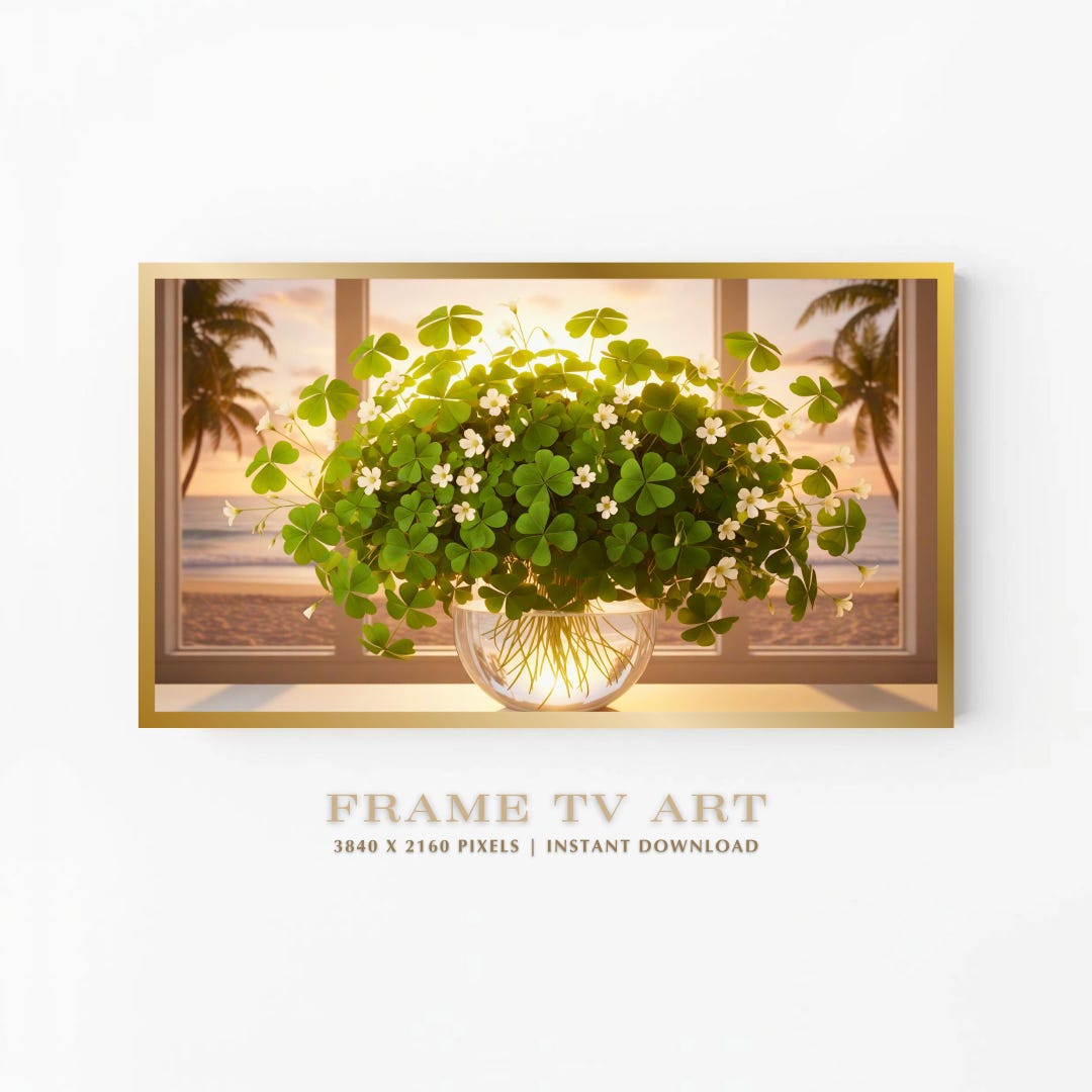 St. Patrick's Day Sunset Frame TV Art, Spring Tropical Clover Decor ...