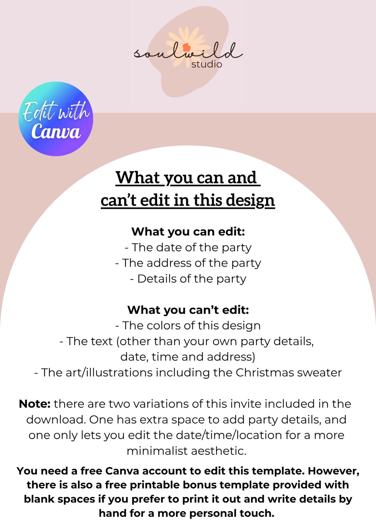 Editable Ugly Sweater Christmas Party Invitation Template (canva ...