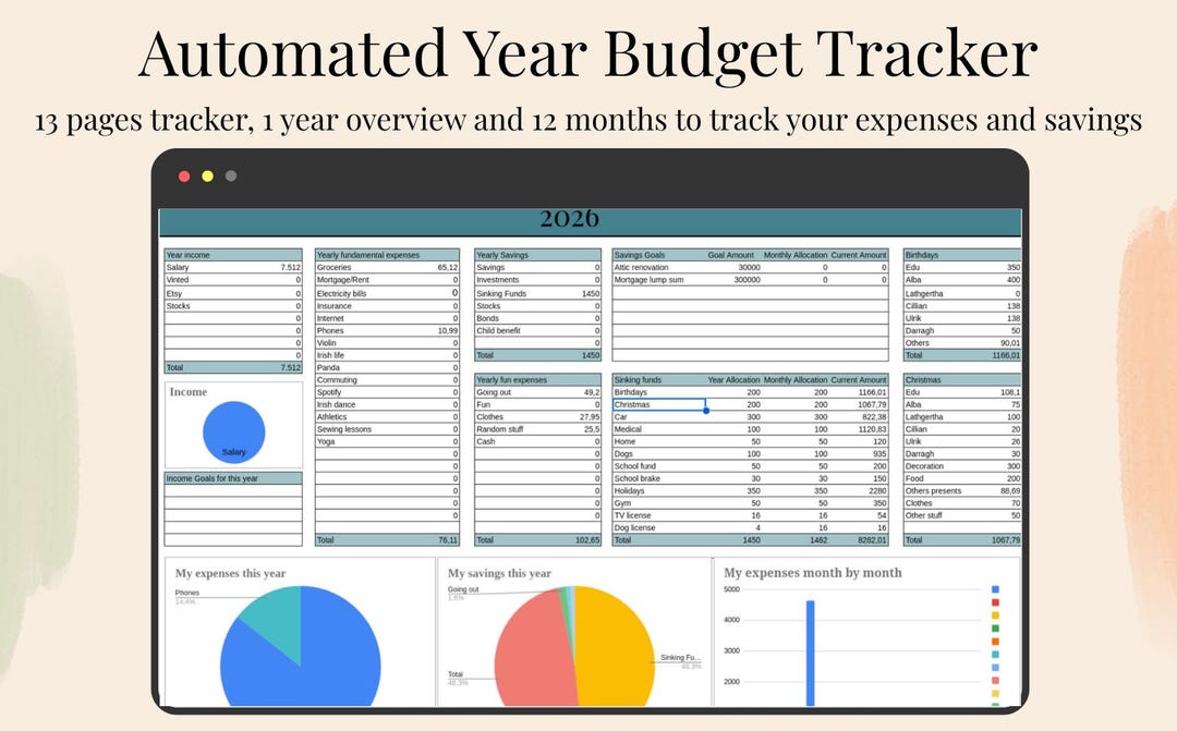 Automated Year Budget Tracker - Etsy