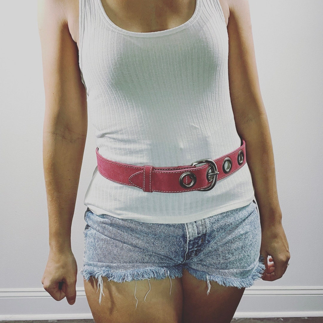 Vintage Y2k 2000s Grommet Belt Pink Suede Leather Wide Hip Emo - Etsy