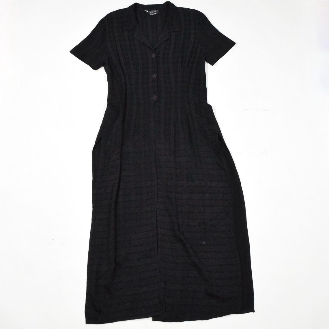 90s Goth Grunge Rayon Duster Blouse - Vintage Black Maxi Dress - Etsy