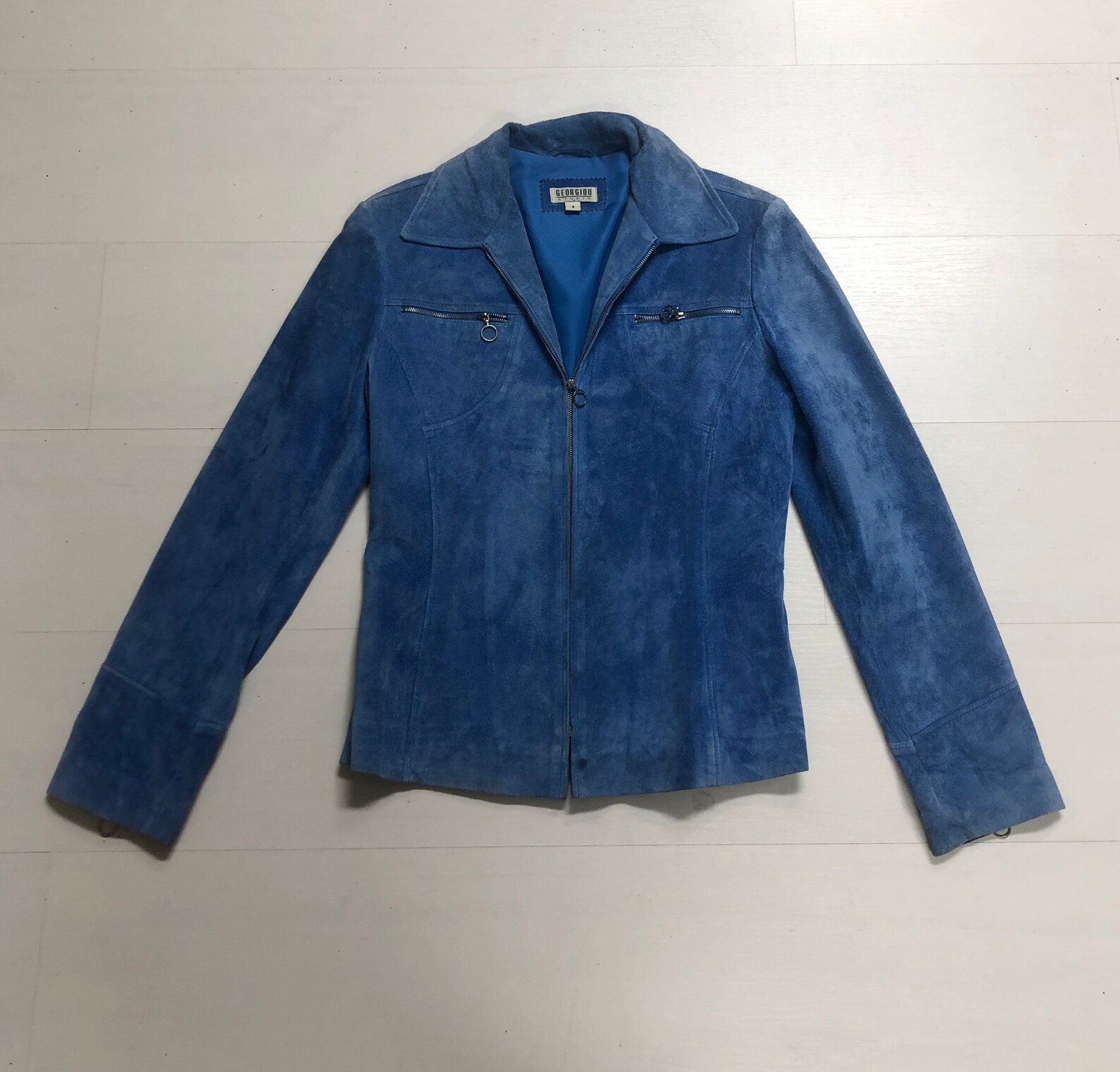 Y2K 90s Blue Suede Leather Jacket - Etsy