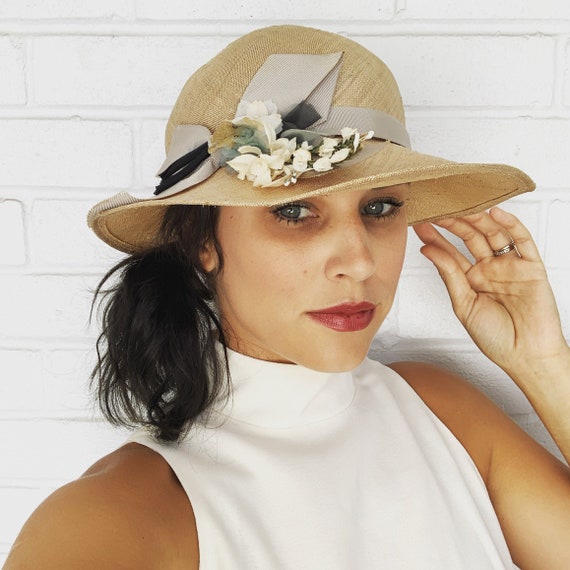 Vintage 1950s Wicker Hat Small Brim Straw Cap - Gem