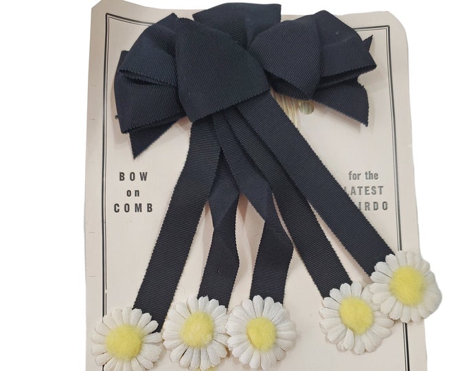 1960s NOS Black Daisy Streamer Hair Bow by Vogue Accessories - Etsy