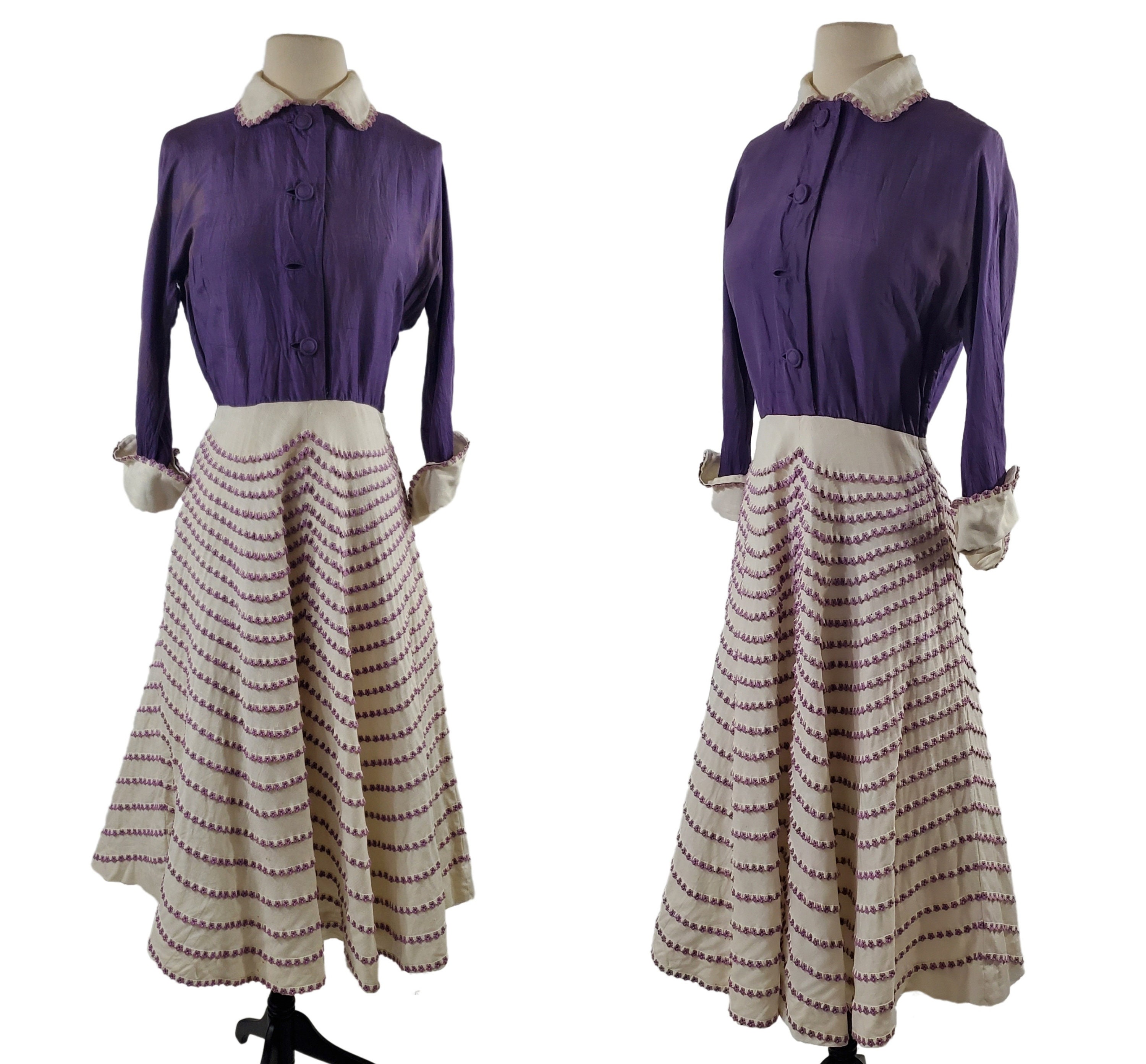 1950s Purple and off White Flower Stripe Dress, Estate Fresh - Etsy