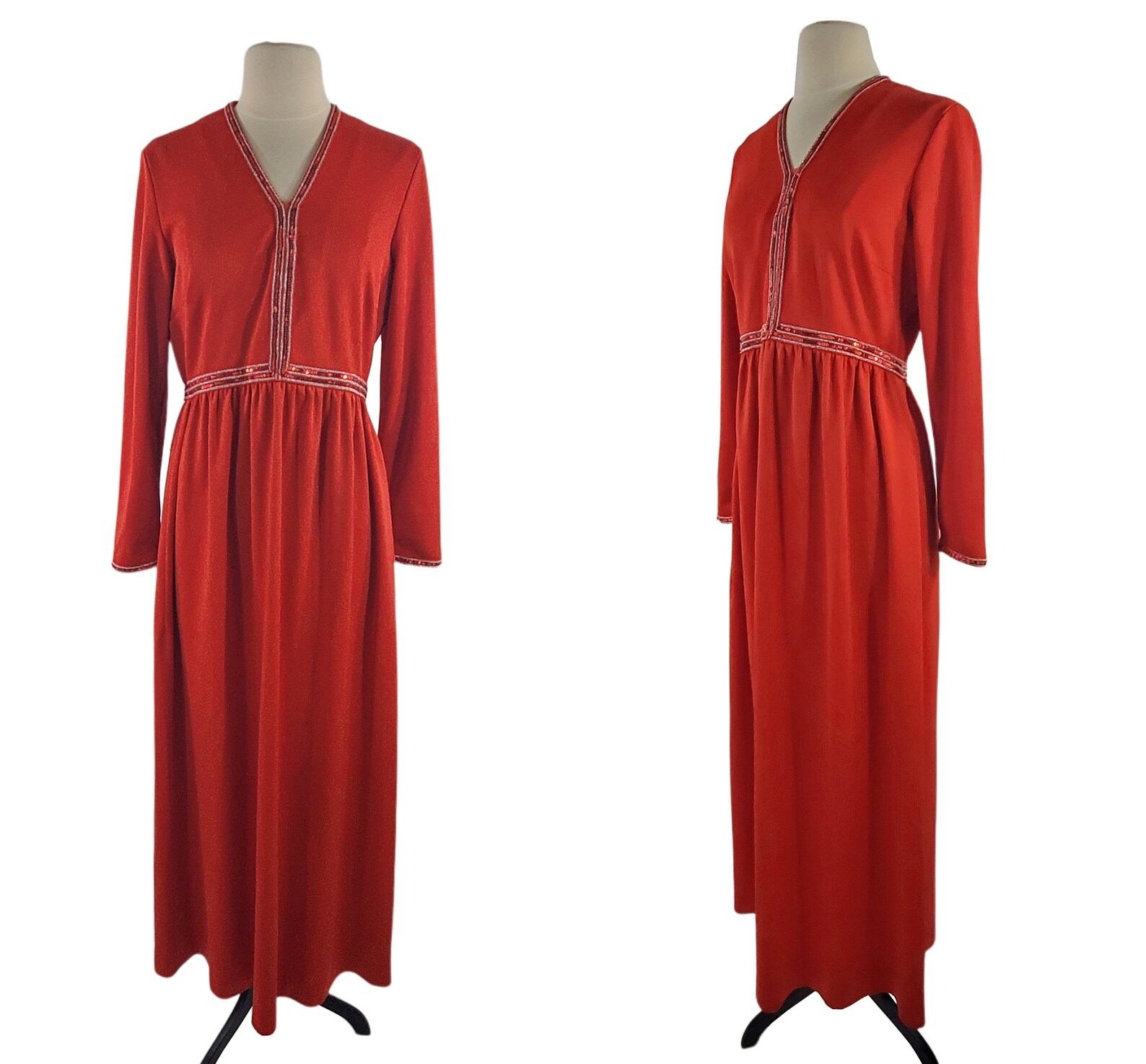 1970s Red Deep V Maxi Dress by R and K Knits - Etsy