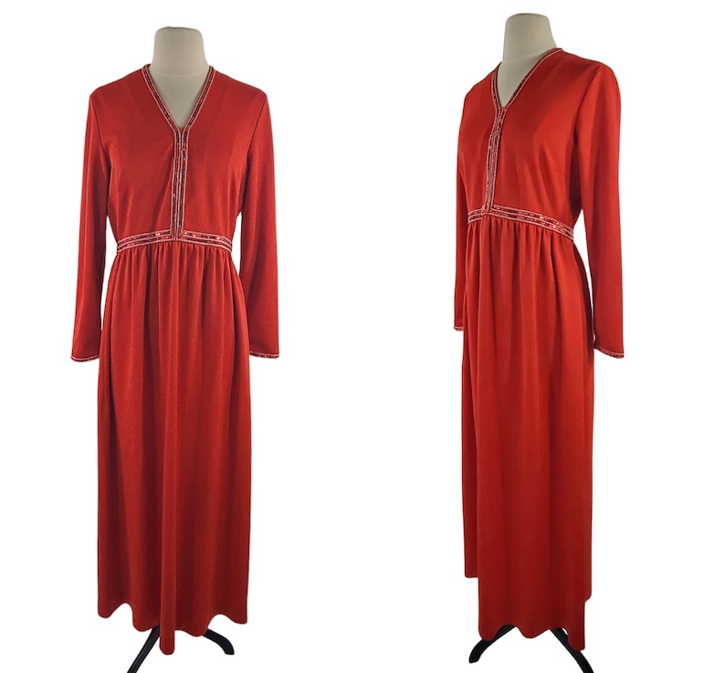 1970s Red Deep V Maxi Dress by R and K Knits - Etsy