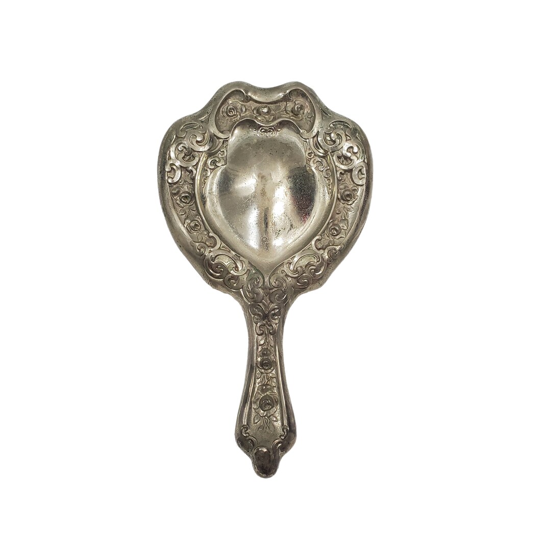 Antique Ormolu Ornate Silver Tone Hand Mirror, Art Nouveau Hand Mirror ...