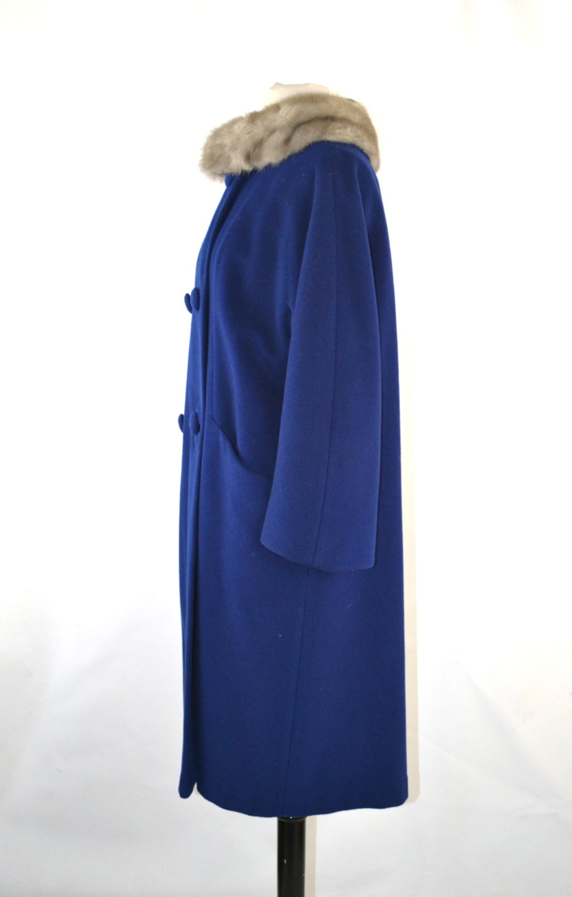 1960s Cerulean Blue Wool Coat With Silver Mink Collar by - Etsy
