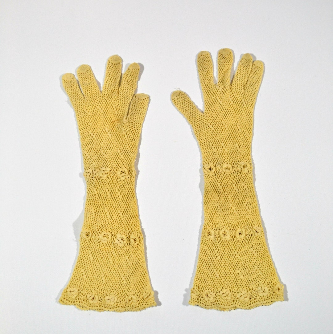 Vintage Cream Crochet Elbow Length Children/small Adult Gloves - Etsy