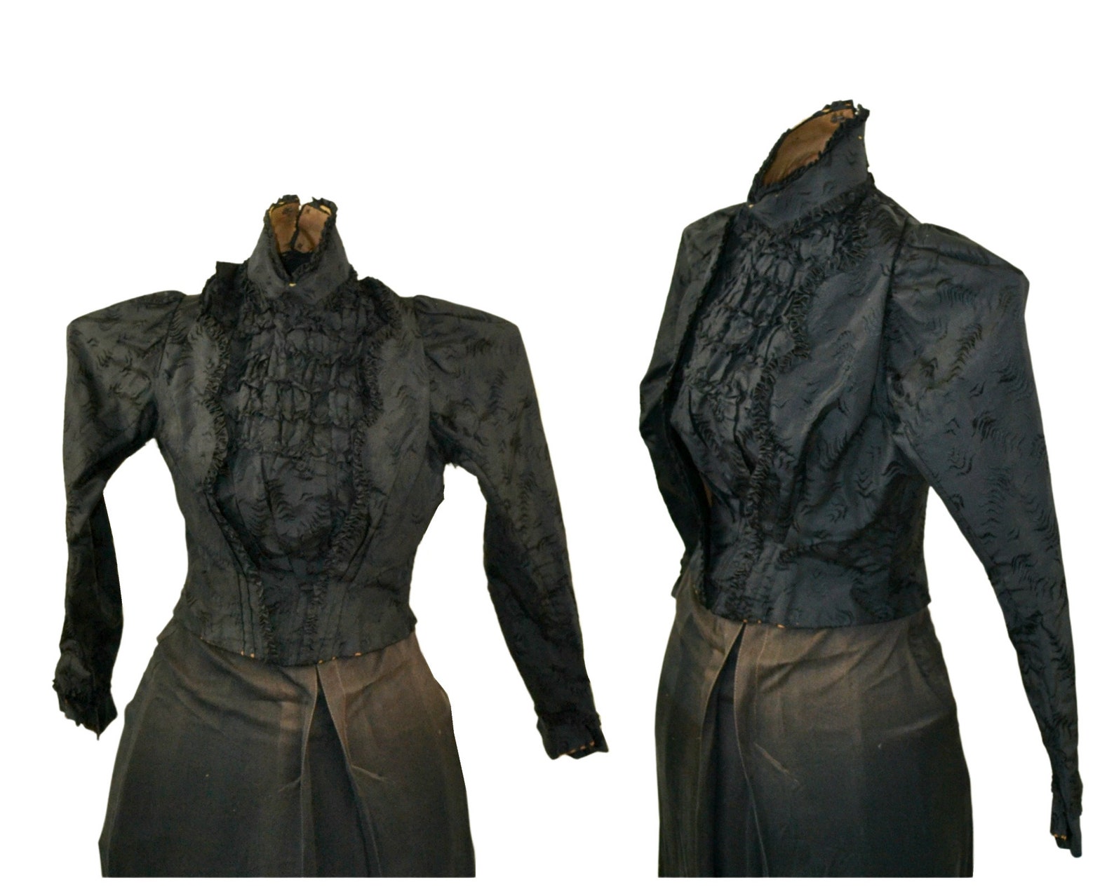 1880s/1890s Victorian Black Damask Ruffled Jacket Display - Etsy