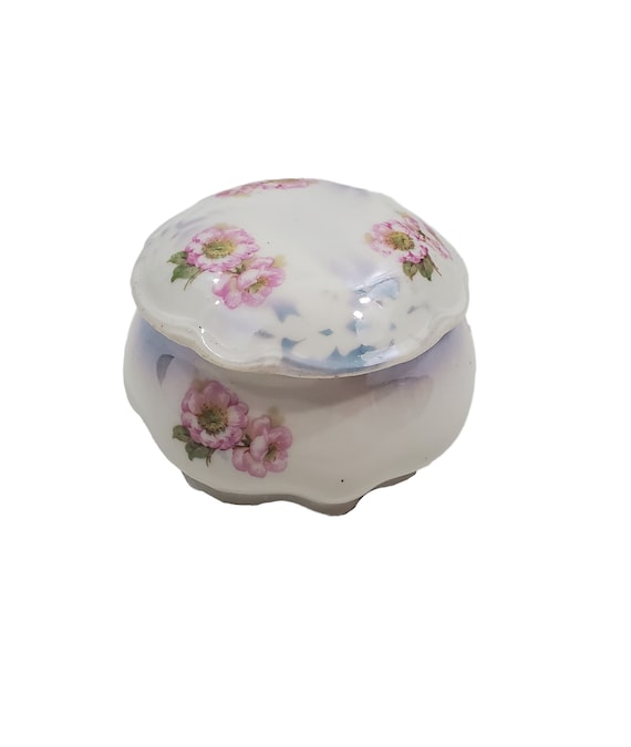 Vintage White Floral Porcelain Trinket Box with Lid, … - Gem