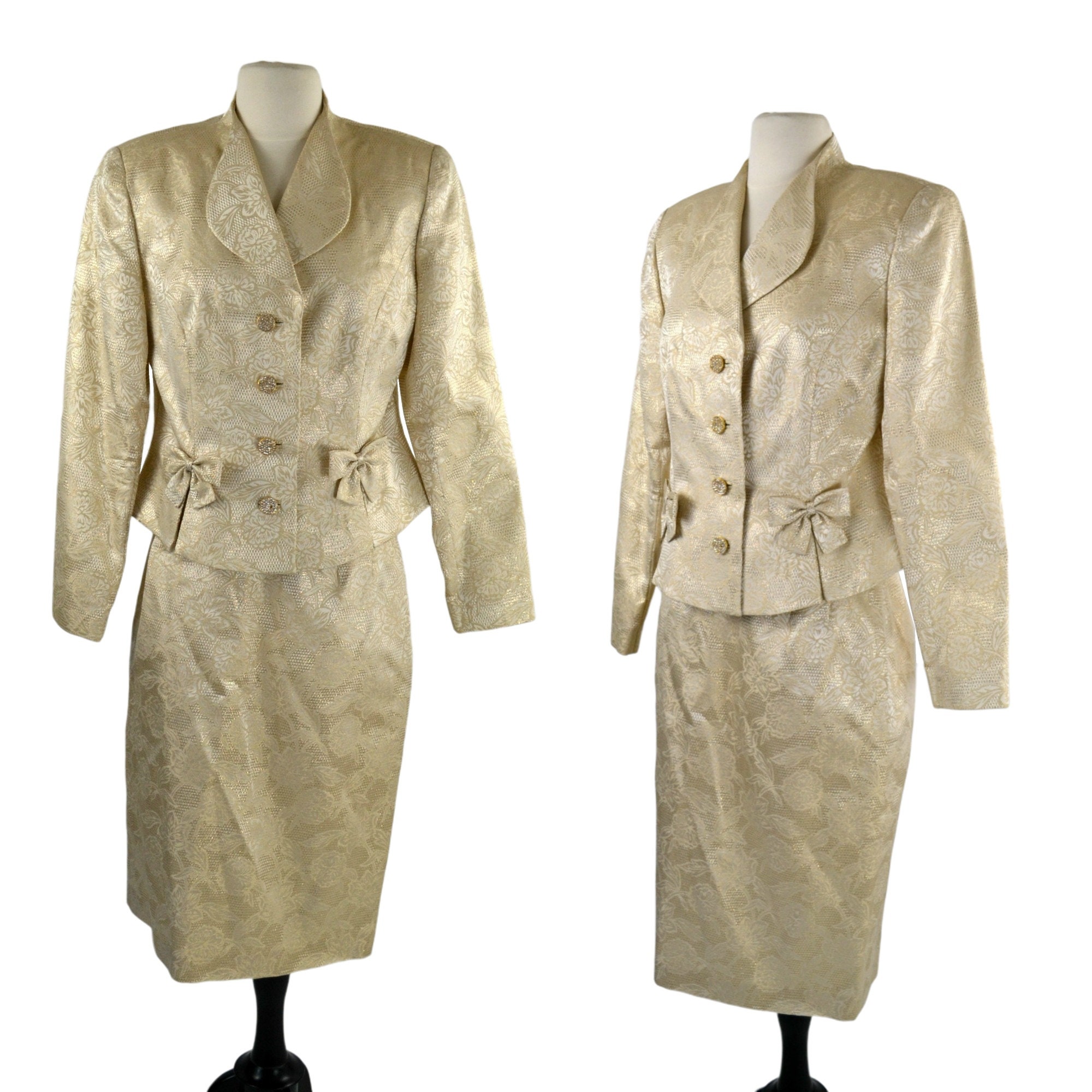 1980s Gold Lame Metallic Brocade Fitted Jacket and Pencil - Etsy