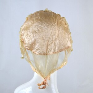 Antique Victorian Peach Silk Boudoir Cap, Handmade Lace Coif Roses ...