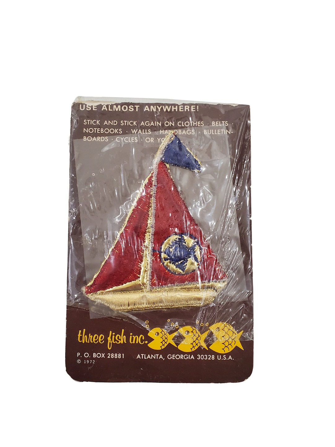 1970s NOS Red, Blue and Gold Sail Boat Patch/applique by Three Fish Inc ...
