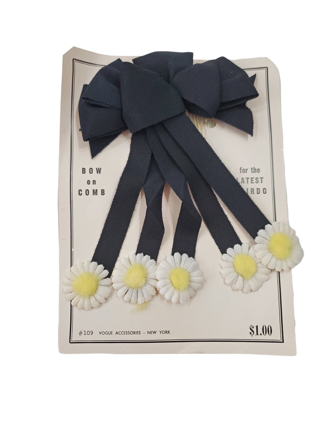 1960s NOS Black Daisy Streamer Hair Bow by Vogue Accessories - Etsy