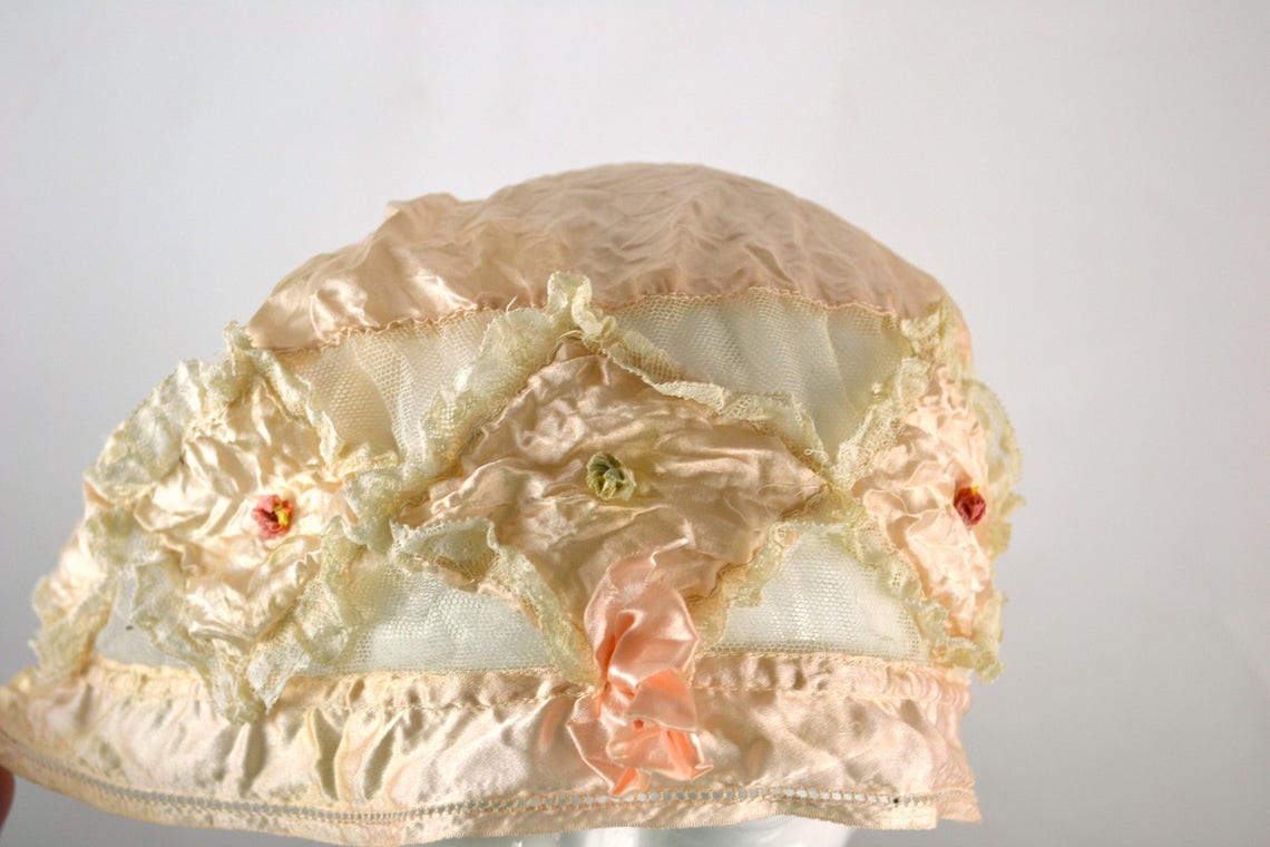 Antique Victorian Peach Silk Boudoir Cap Handmade Lace Coif - Etsy