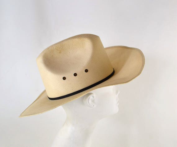 1980s Ivory Feathered Ridge Top Cowboy Hat by Eddy Br… - Gem