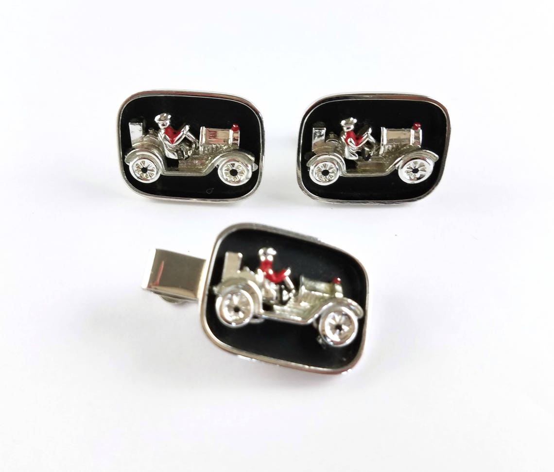 Vintage Silver Tone 3D Model T Ford Car Cufflinks and Tie Clip | Etsy