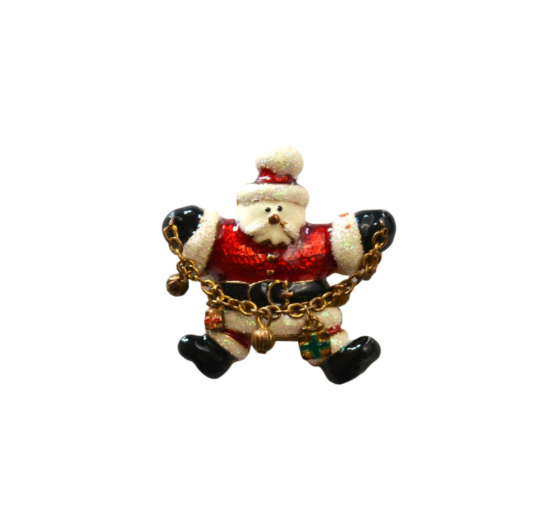 Vintage Enamel Santa With a Chain of Ornaments and Gifts Brooch ...