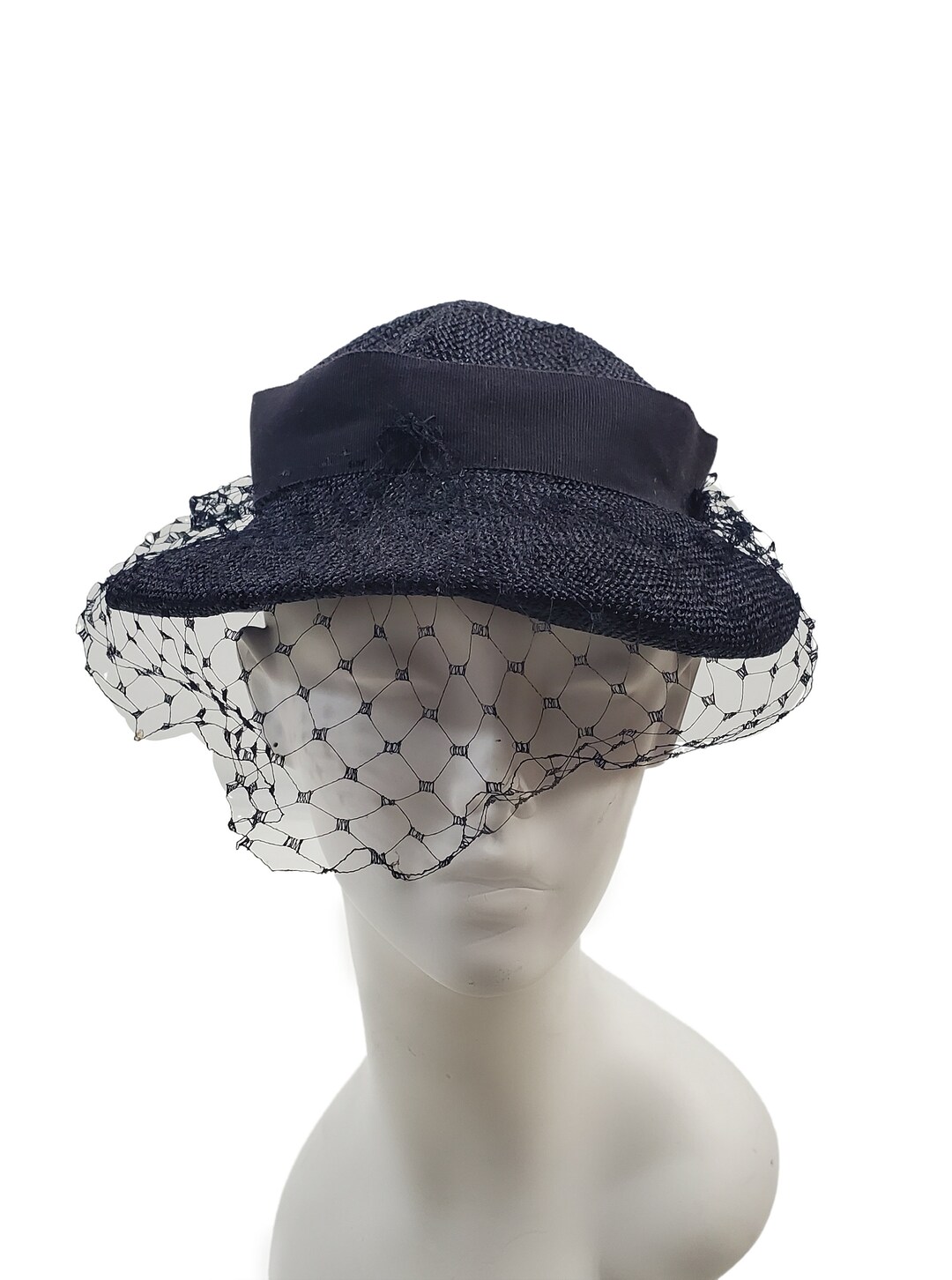 1950s/1960s Dark Blue Raffia Capulet Hat, Size 6 7/8 - Etsy