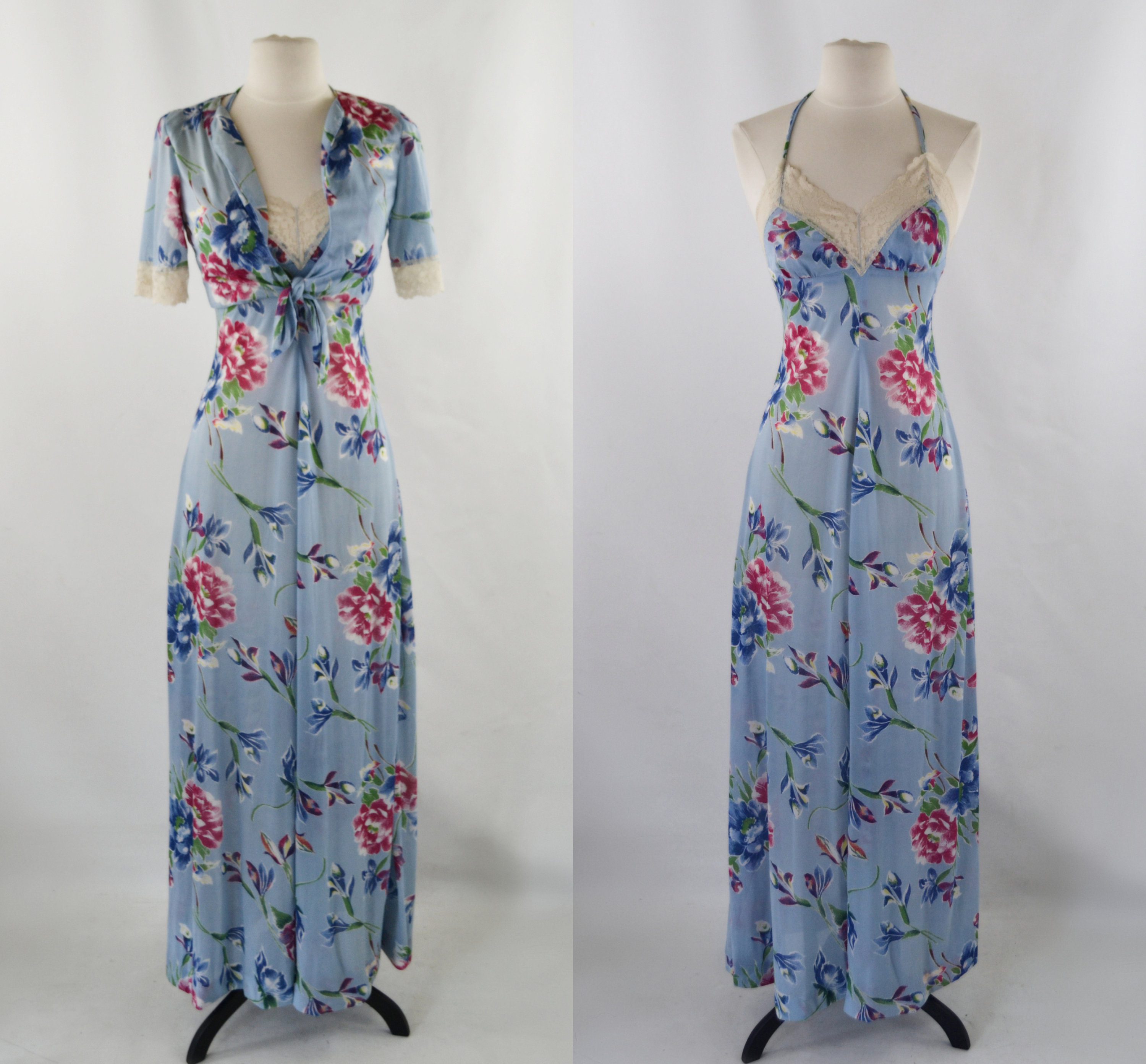 1970s Light Blue Stylized Floral Print Maxi Dress and Matching | Etsy