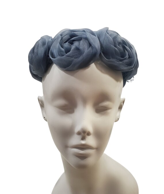 1960s Cornflower Blue Stylized Flower Fascinator Hat … - Gem