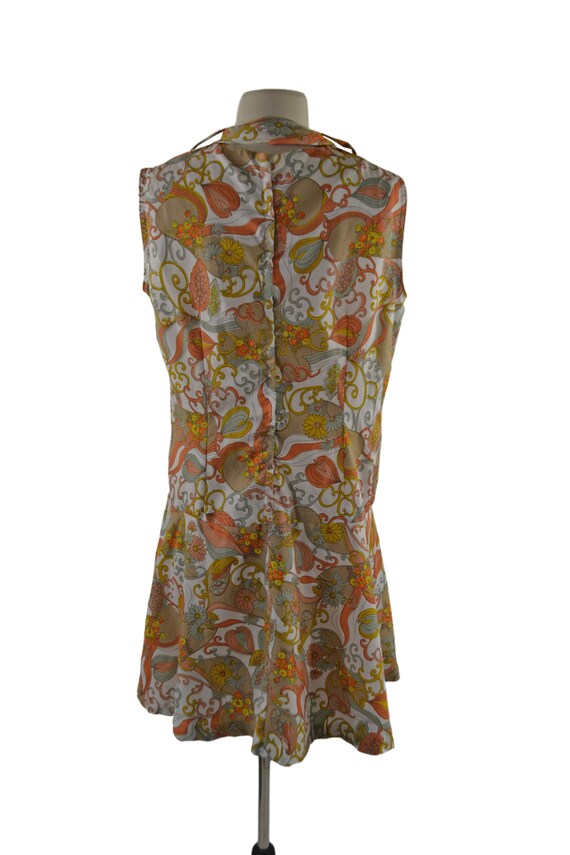 1960s MOD Floral Print Drop Waist Sleeveless Dress - Gem