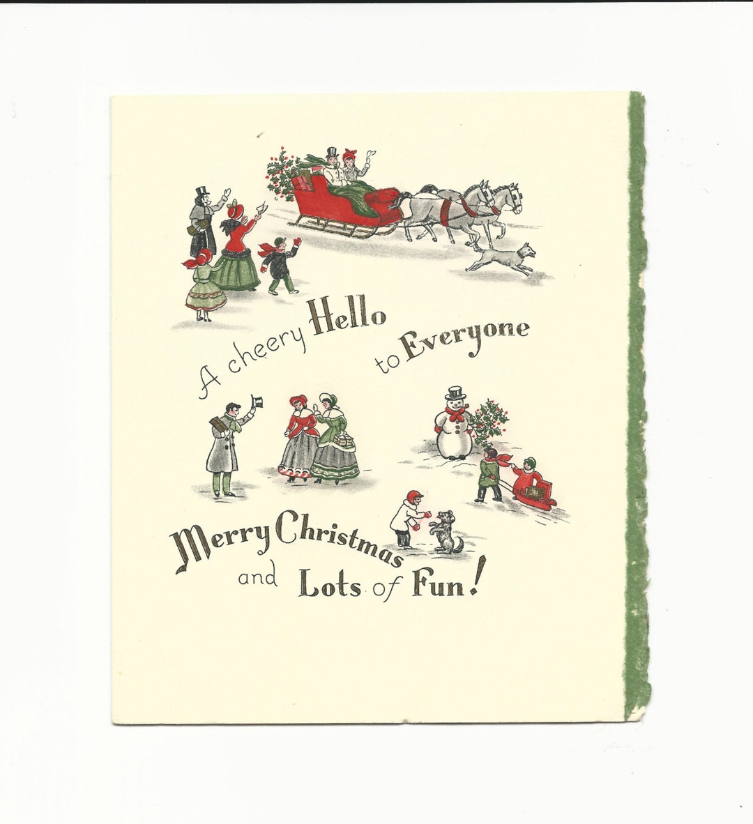 Vintage Christmas Card A Cheery Hello, Holiday Card, Victorian Scene ...