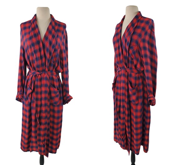 1950s/1960s Red and Blue Plaid Unisex Robe - Gem