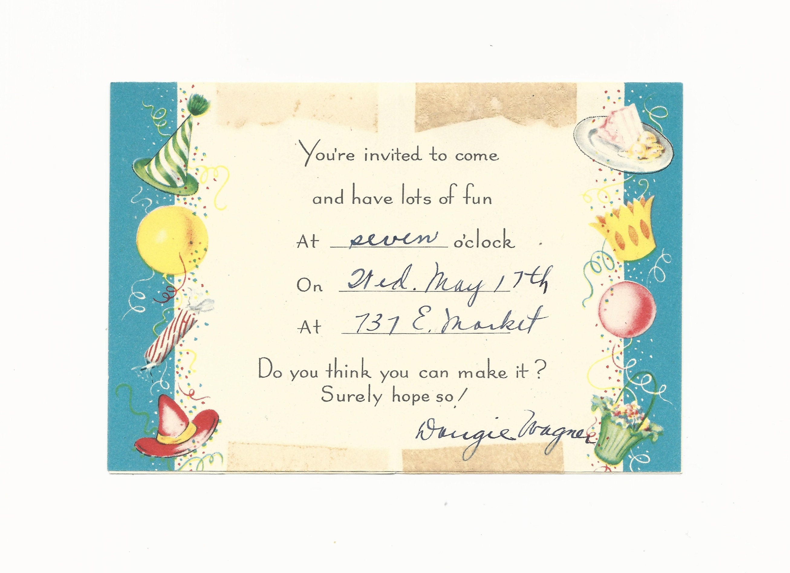 1940s Happy Birthday Card and Party Invitation, 5 Years Fold Out Hat ...
