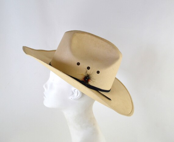 1980s Ivory Feathered Ridge Top Cowboy Hat by Eddy Br… - Gem