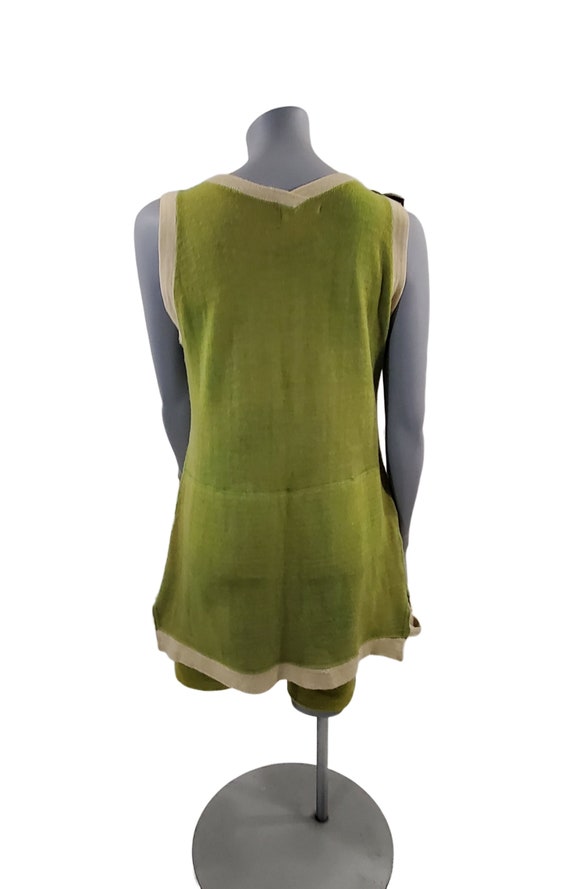 1920s Green and Cream Wool Swimsuit, Monogrammed Wool… - Gem