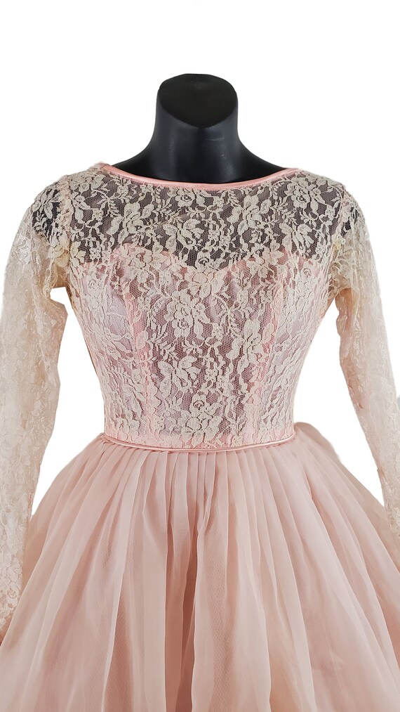 1950s Pink Lace and Chiffon Cupcake Dress, Prom/Party - Gem