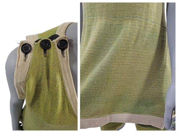 1920s Green and Cream Wool Swimsuit, Monogrammed Wool… - Gem