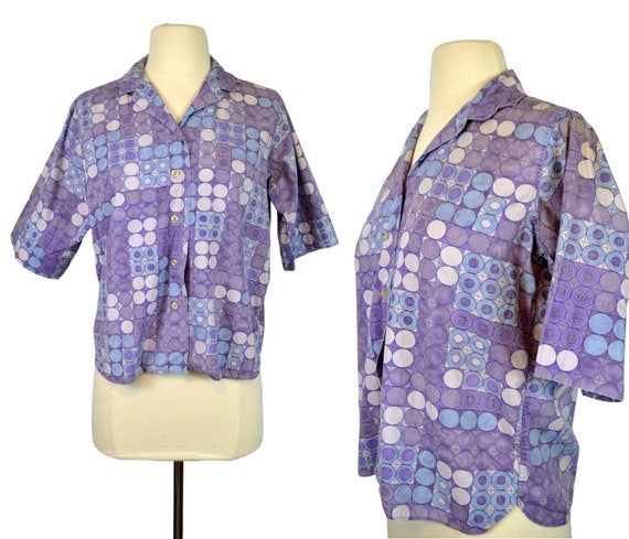 1960s Shades of Purple Circle Geometric Print Blouse … - Gem