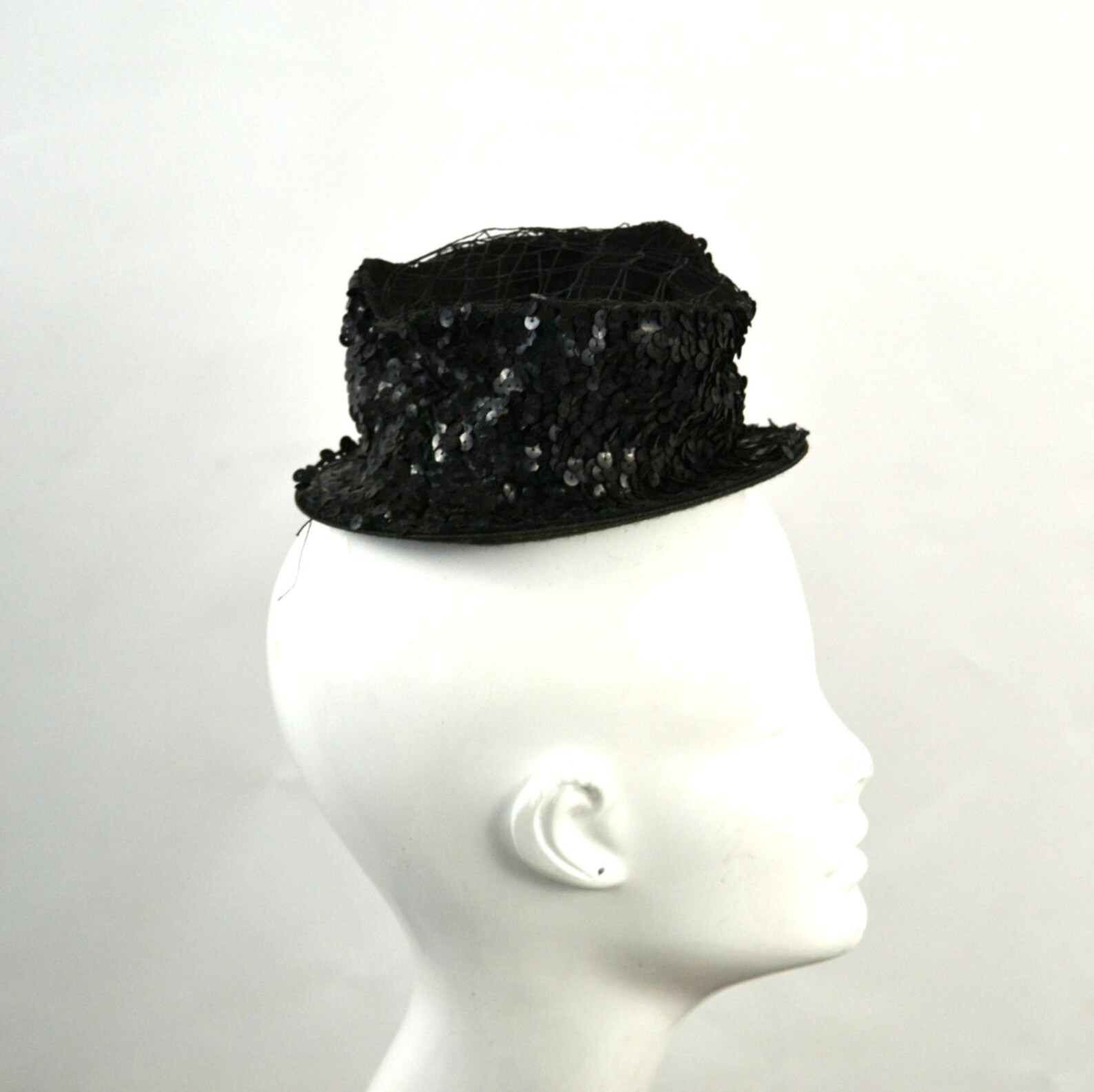 Vintage Black Sequin and Netted Mini Top Hat by Evelynvaron Model - Etsy