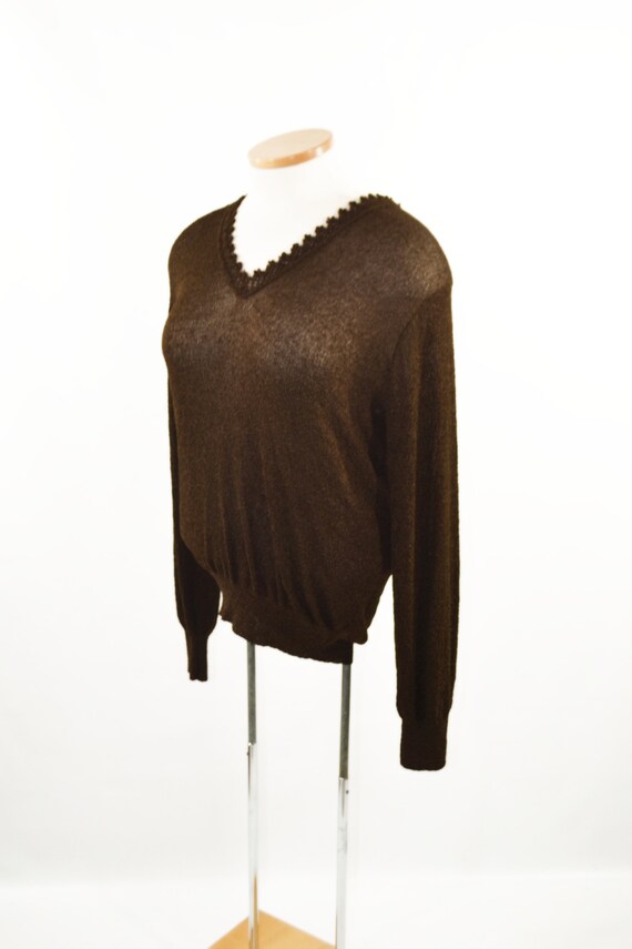 1970s Chocolate Brown Sheer Light Weight Pullover Swe… - Gem