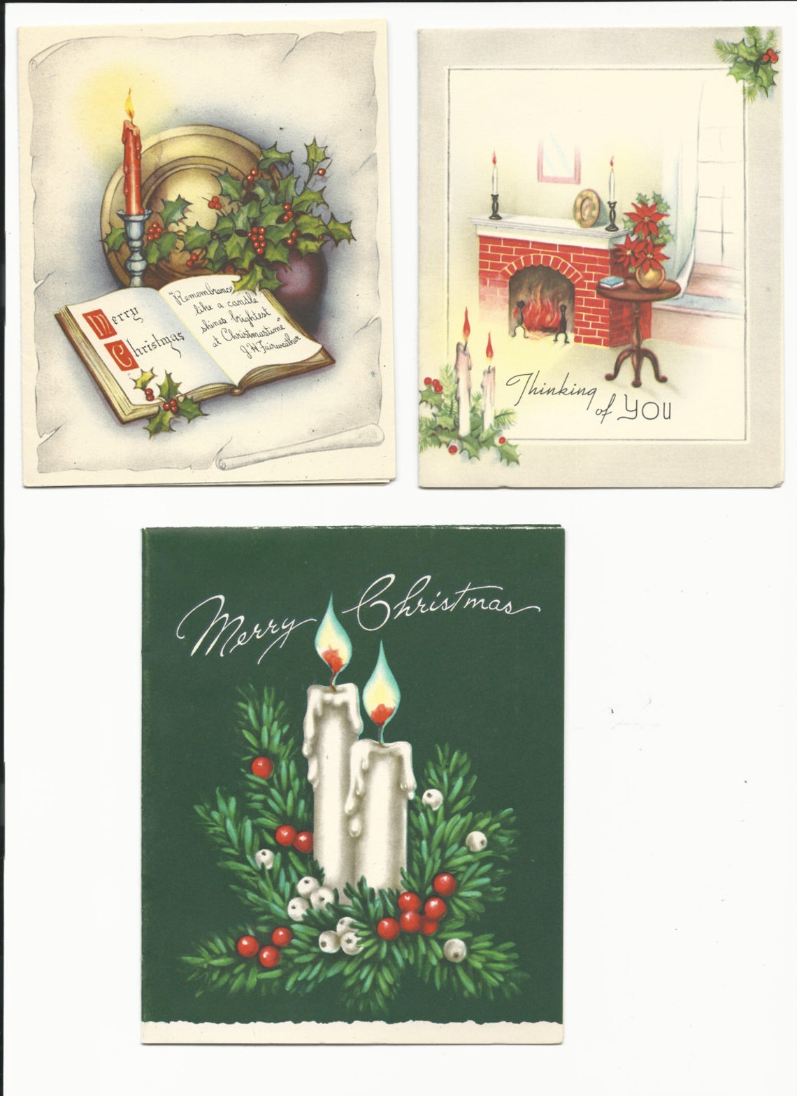 Vintage Christmas/holiday Candlelight Cards, Set of 3 - Etsy