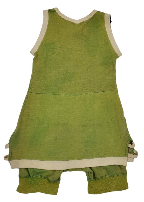 1920s Green and Cream Wool Swimsuit, Monogrammed Wool… - Gem