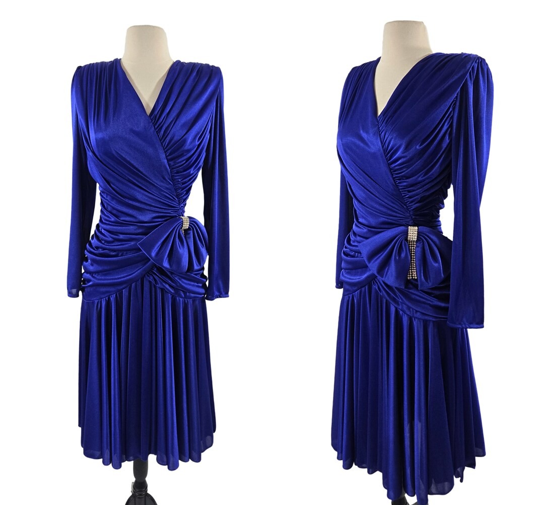 1980s Cerulean Blue Drape Shirring Front Dress by Abby Kent - Etsy