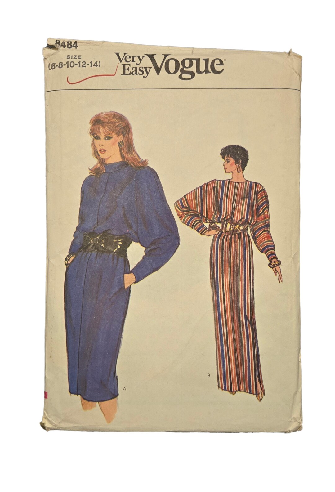 Vintage Very Easy Vogue Sewing Pattern 8484, Misses Dress, Size 6 - 16 ...