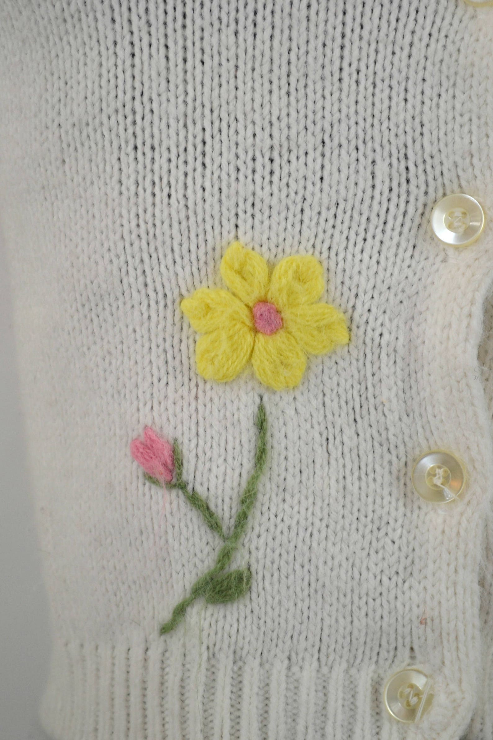 1960s Girls White Cardigan Sweater, Pink, Blue and Yellow Embroidered ...