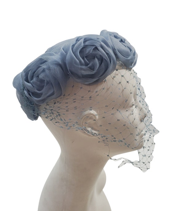 1960s Cornflower Blue Stylized Flower Fascinator Hat … - Gem