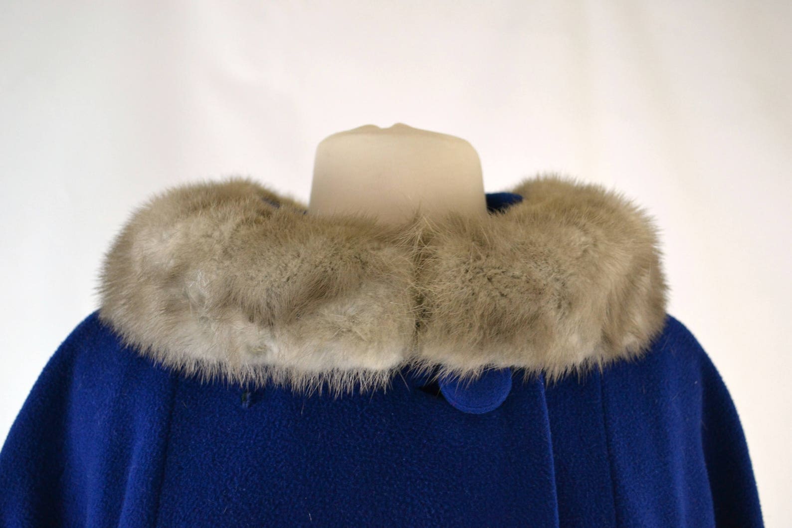 1960s Cerulean Blue Wool Coat With Silver Mink Collar by - Etsy