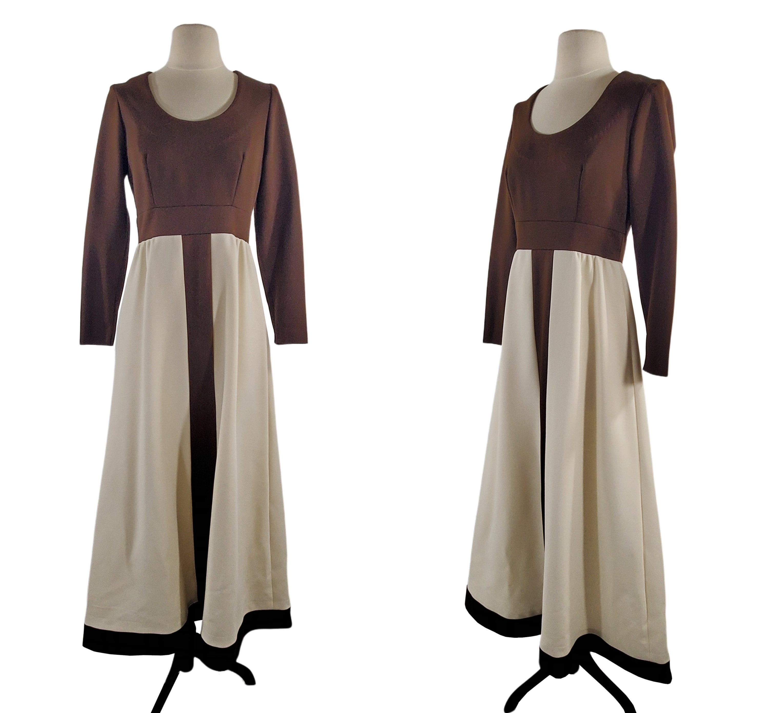 1970s Brown and Cream Color Block Maxi Dress by Alison Ayres Original ...