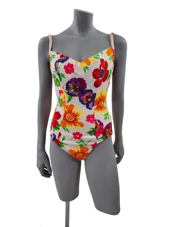 1990s One Piece Floral Print Swimsuit/Bathing Suit by… - Gem
