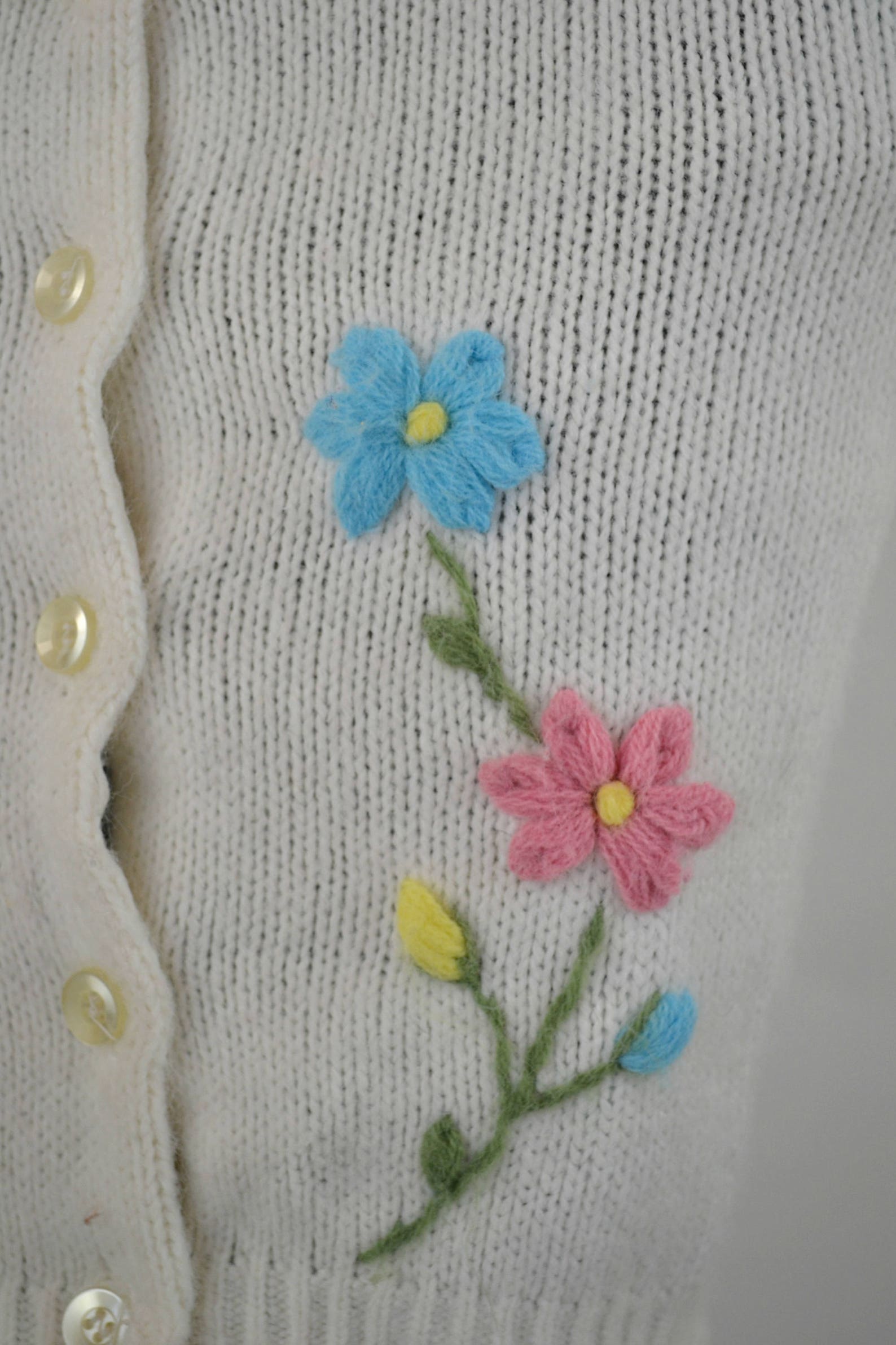 1960s Girls White Cardigan Sweater Pink Blue and Yellow | Etsy