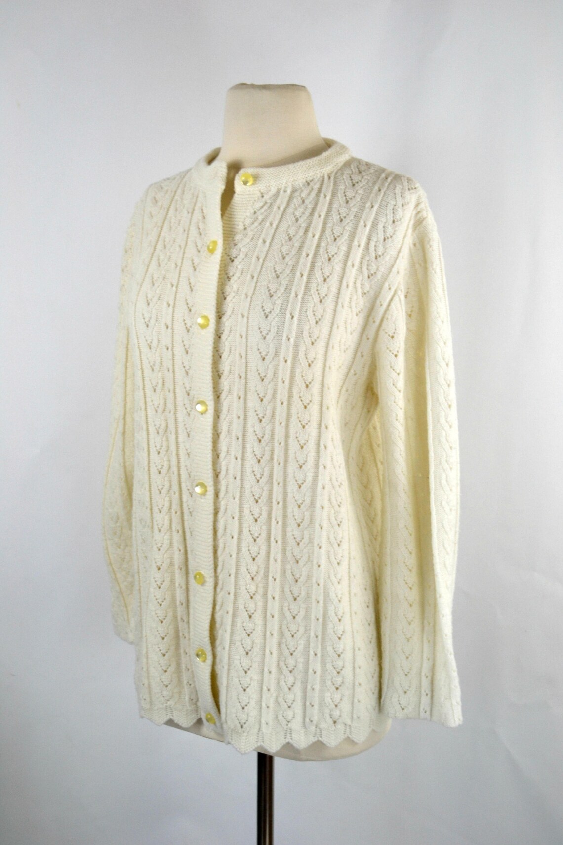 1980s Ivory Braided Knit Cardigan Sweater With Domed Buttons - Etsy